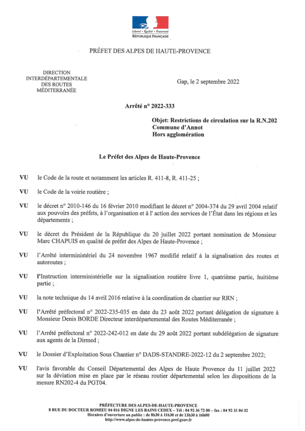 Restrictions de circulation - Annot, le Pays des Grès